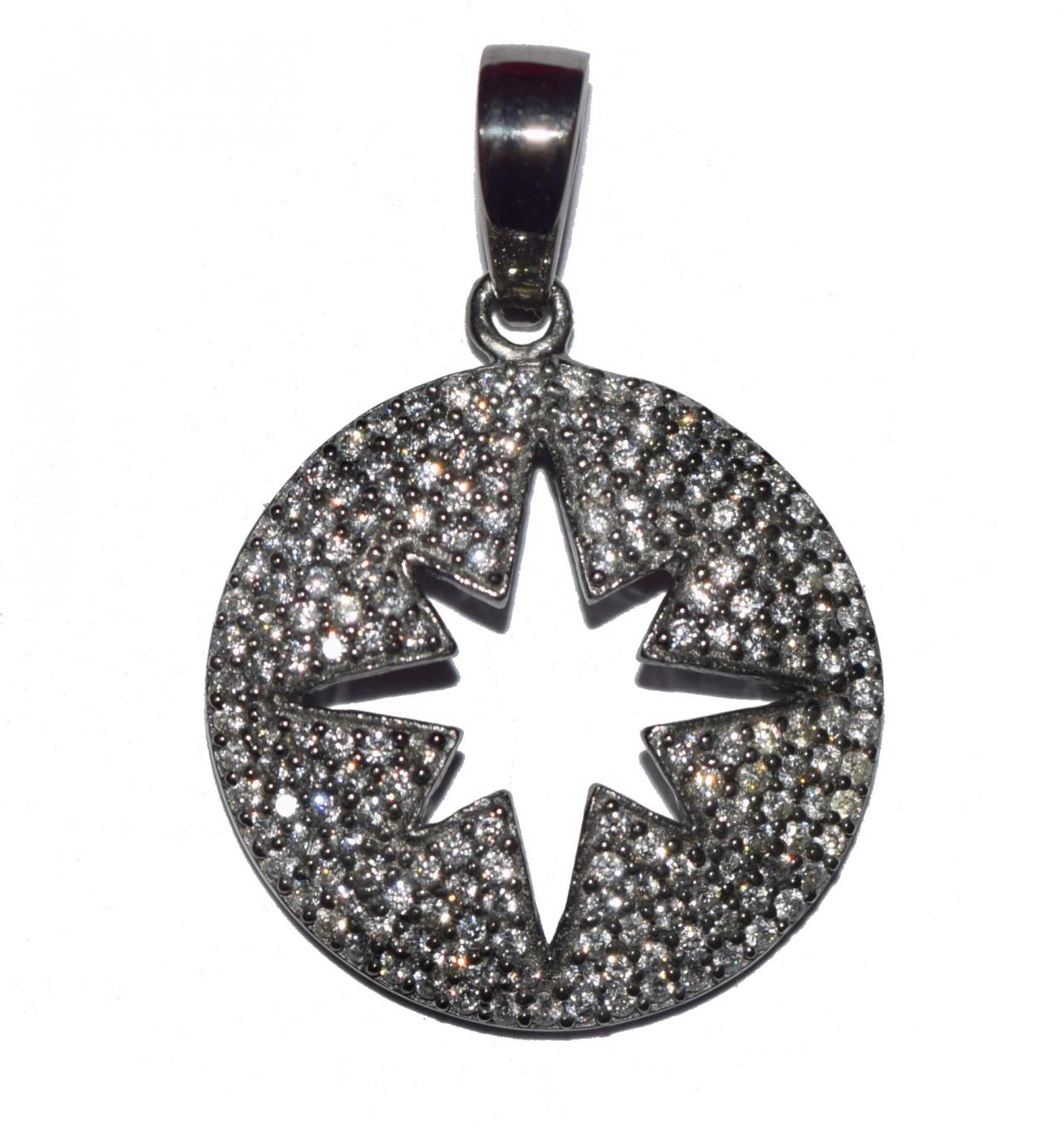 Silver Diamond Cut Star Pendant With Black Rhodium Shdc0039 on Luulla